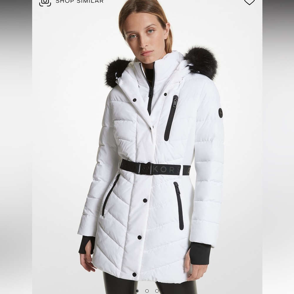 Faux Fur Trim Quilted Puffer Coat - Gem